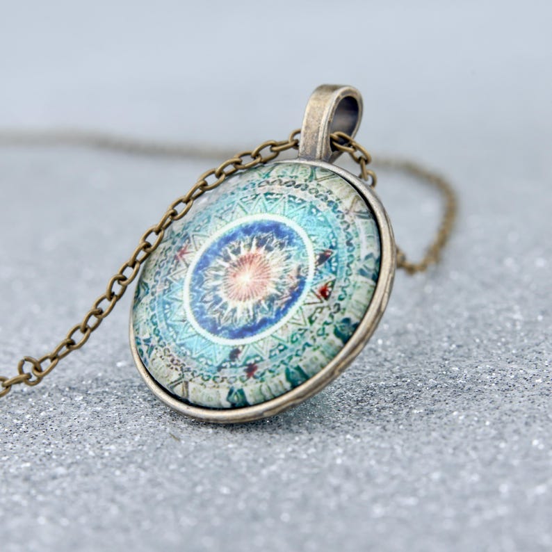 Mandala Time Gem Necklace - Glowing Mandala Pendant - Boho Spiritual ...