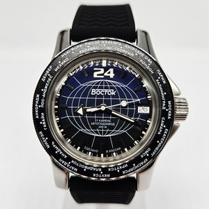 Vostok Amphibia World Time Cosmopolite 24 Hour GMT Time Zones 13027A ...