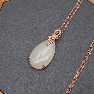 Merial - Certified White Jade Necklace Rose Gold - Etsy