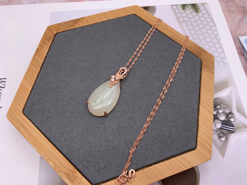 Merial - Certified White Jade Necklace Rose Gold - Etsy