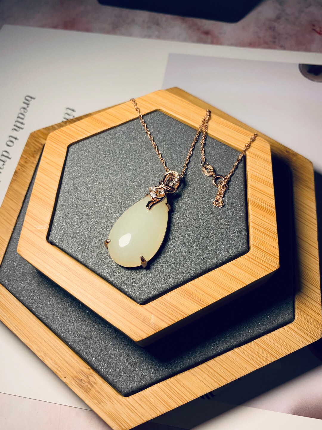 Merial - Certified White Jade Necklace Rose Gold - Etsy