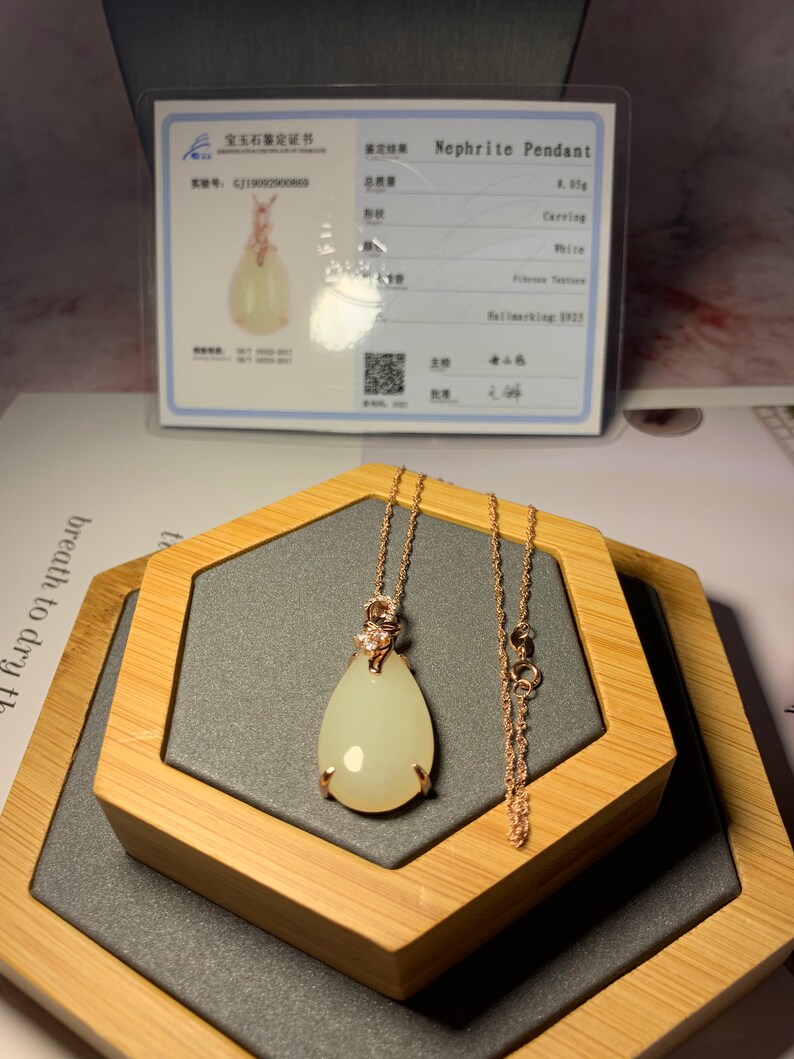 Merial - Certified White Jade Necklace Rose Gold - Etsy