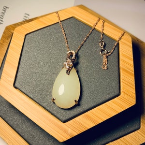 Merial - Certified White Jade Necklace Rose Gold - Etsy