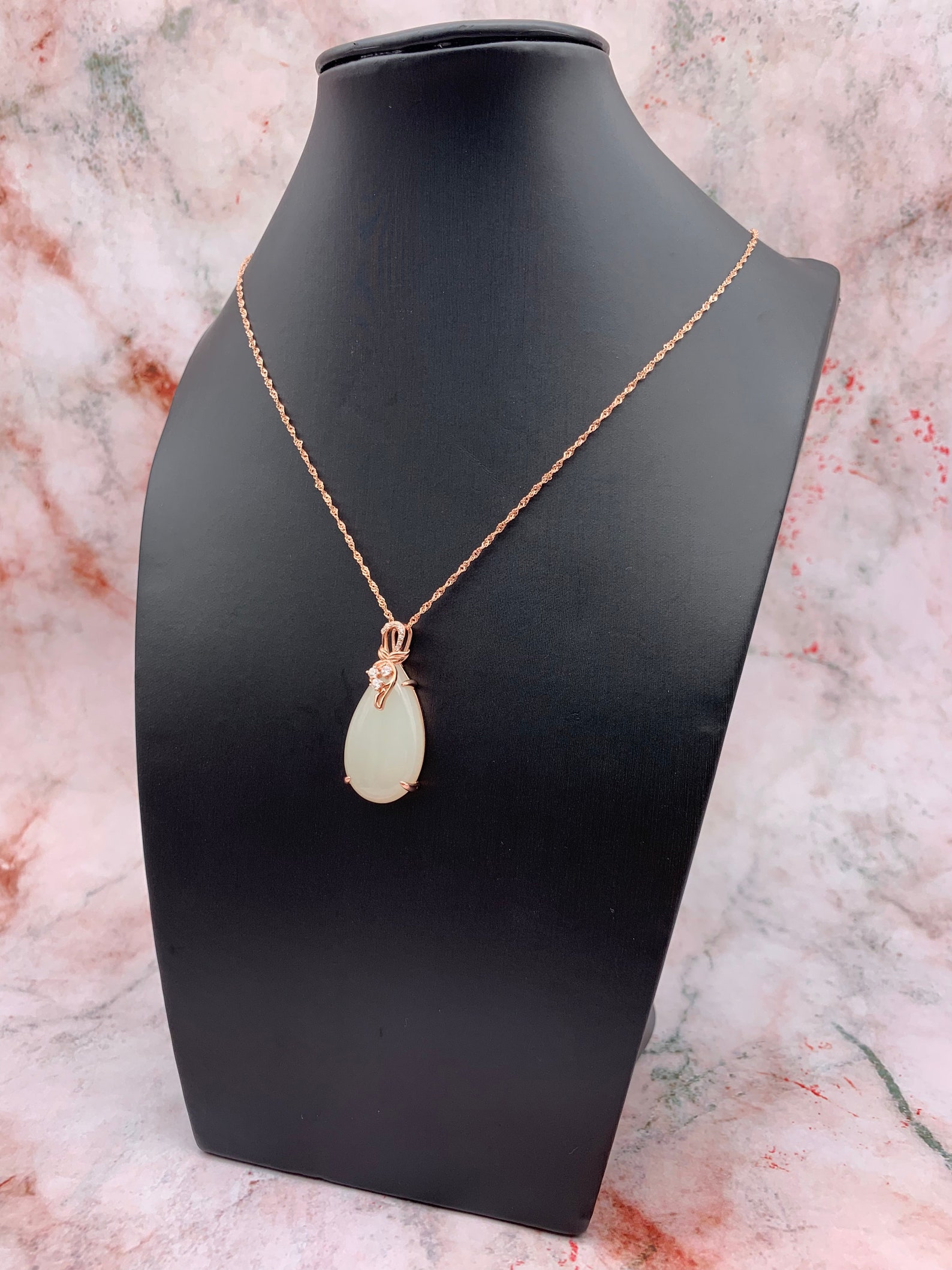 Merial - Certified White Jade Necklace Rose Gold - Etsy