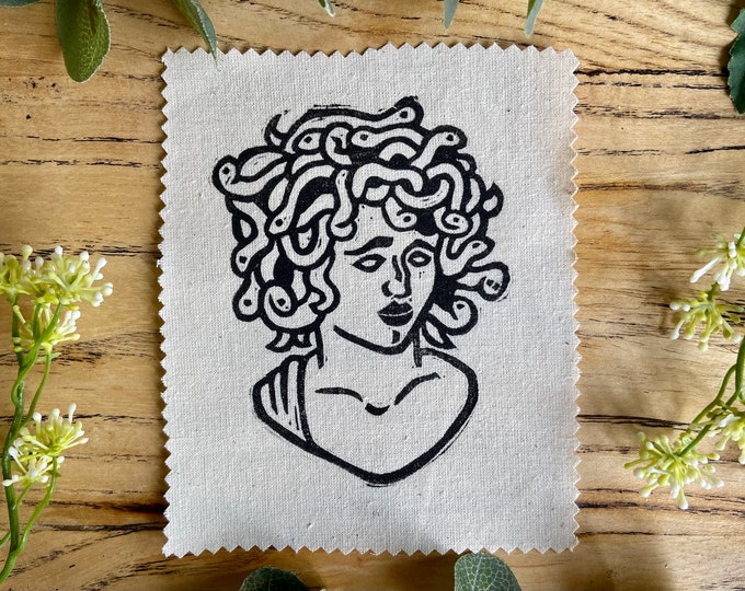 Medusa Sew-on Patch / Greek Mythology, Punk Gothic Creepy Witchy, Halloween, Occult, Lino Print ...