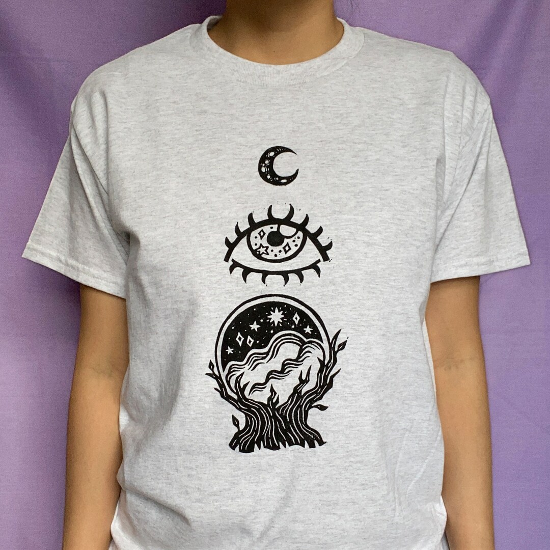 Divination Block Print T-shirt Unisex, Moon, Magic Eye, Witchy, Boho ...