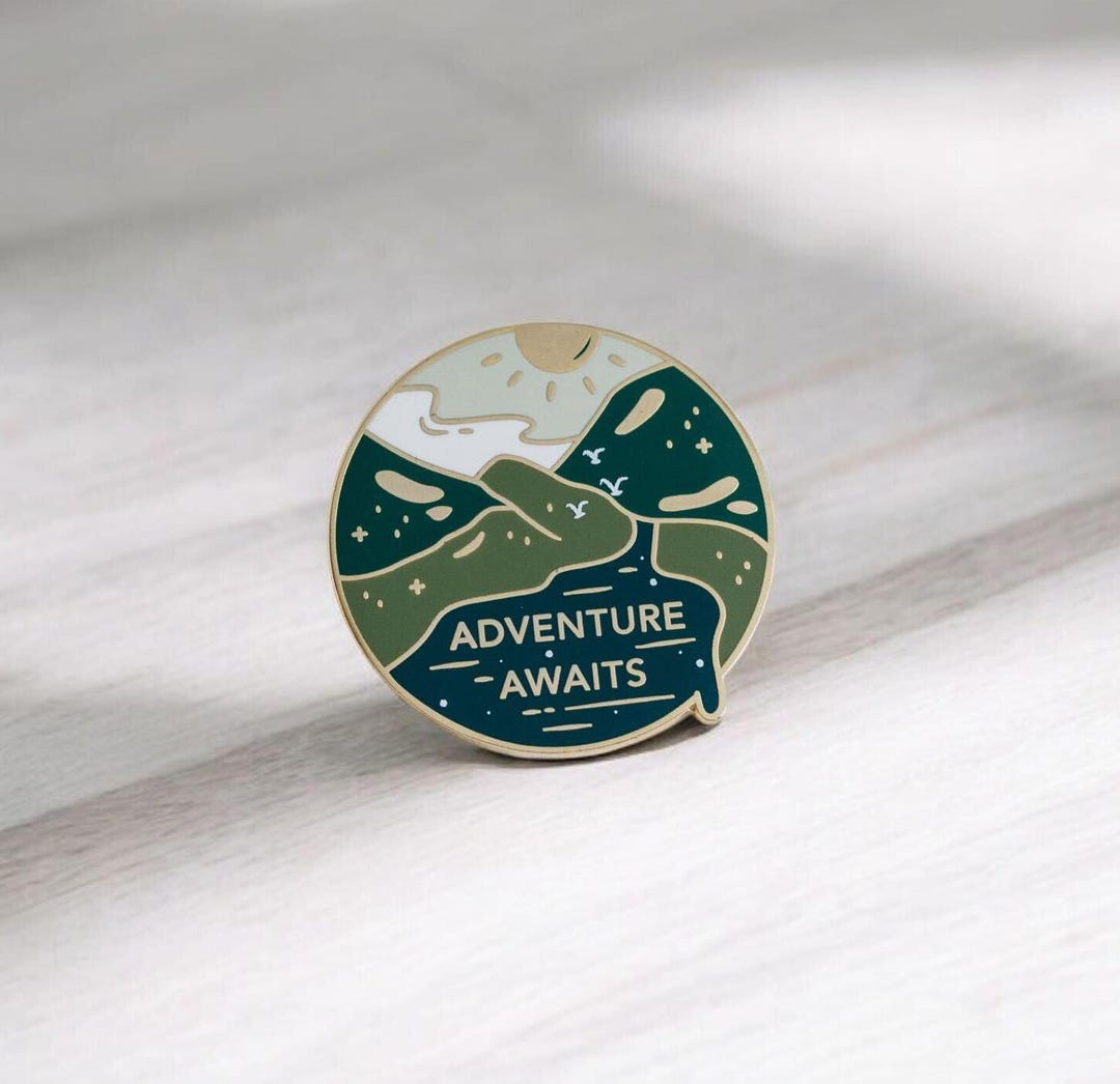Adventure Awaits Enamel Pin: Mountain River Traveler Pin - Etsy