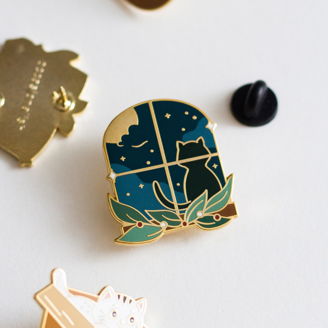Cat Window Enamel Pin: Moonlit Night Kawaii Lapel Pin - Etsy