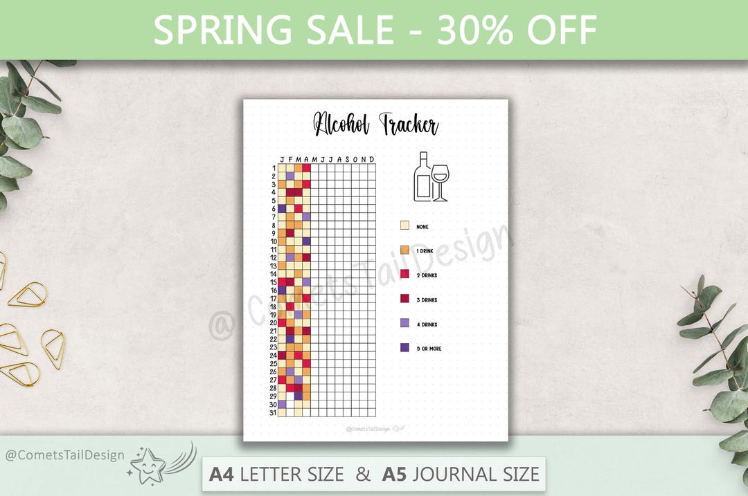 Printable Alcohol Tracker Year | Drinking Log Digital Download | Bullet ...