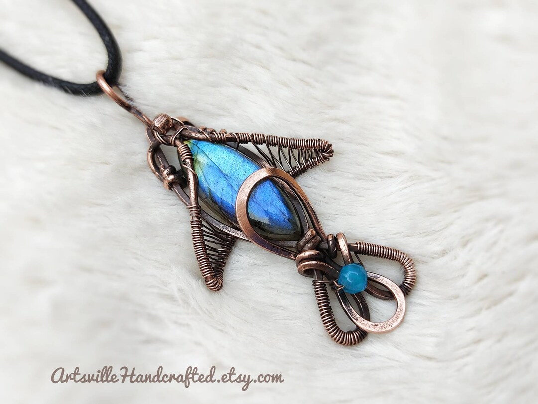 Fish Pendant Necklace, Wire Wrapped Jewelry, Labradorite Necklace, Wire ...