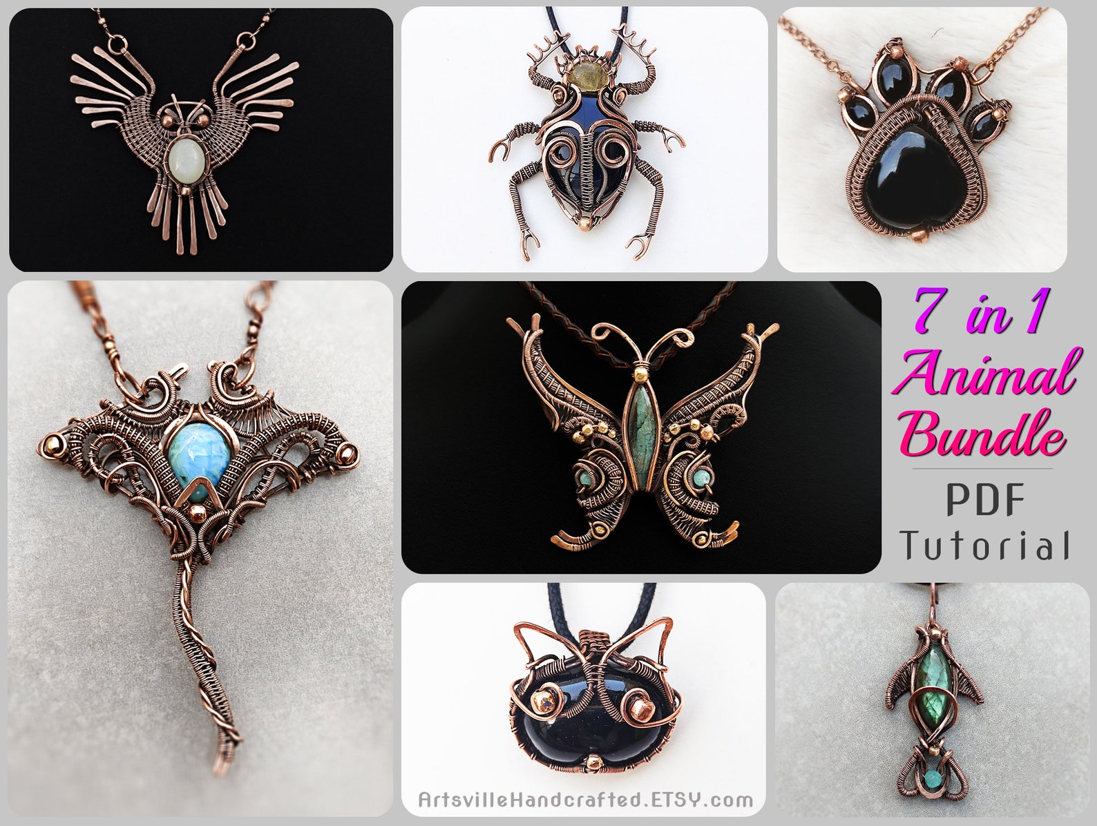 7 Animal Tutorials Bundle : Wire Wrap Tutorials Bundle Wire - Etsy