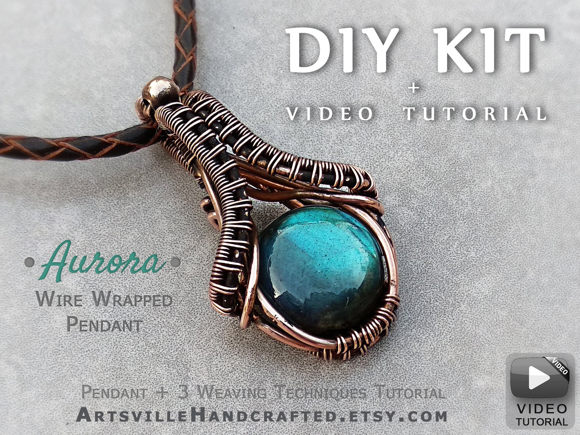 Full DIY Kit : Wire Wrap Pendant Tutorial DIY Kits for | Etsy