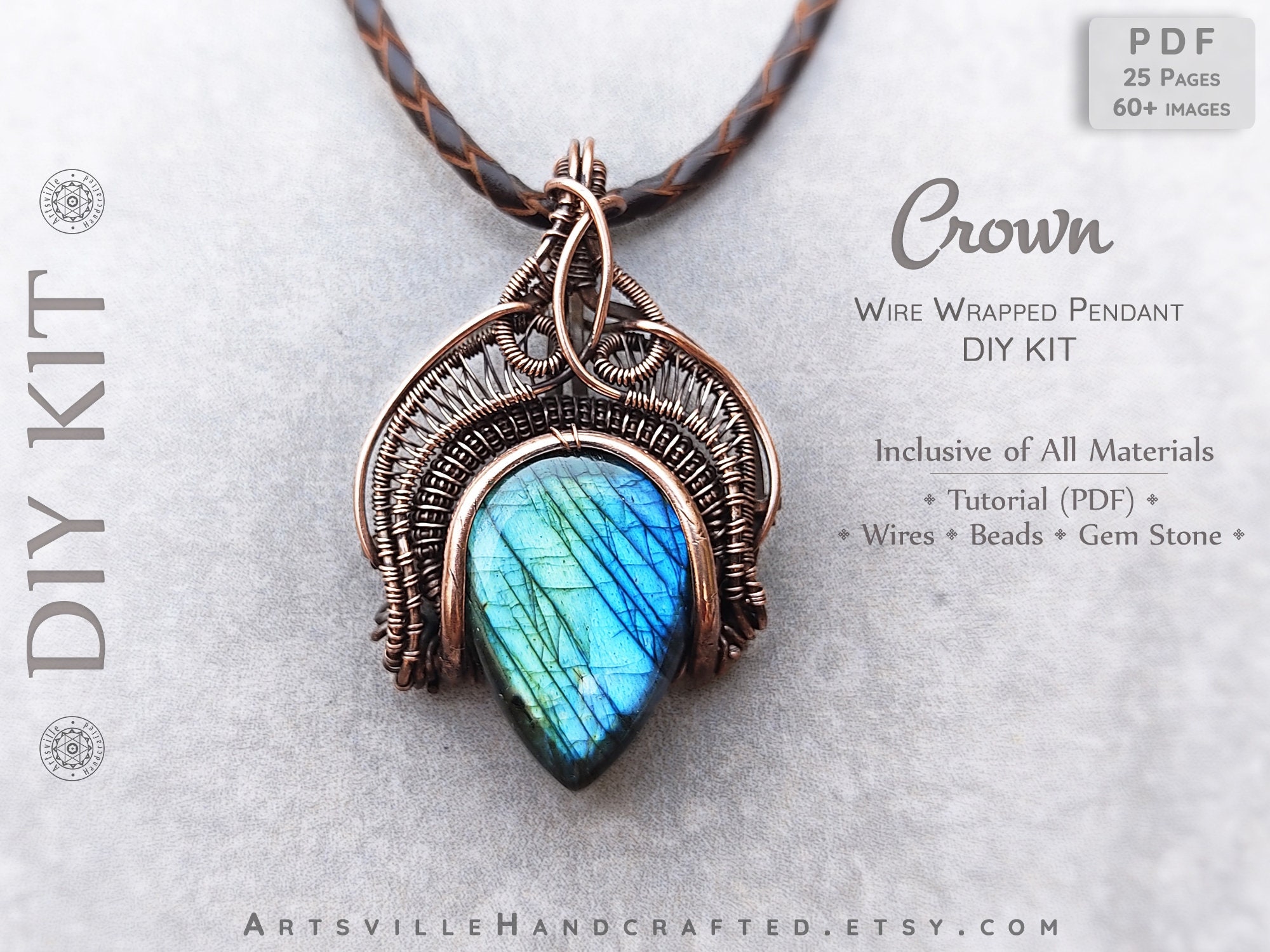 Crown : DIY Wire Wrapping Pendant Kit Beginner Crystal | Etsy