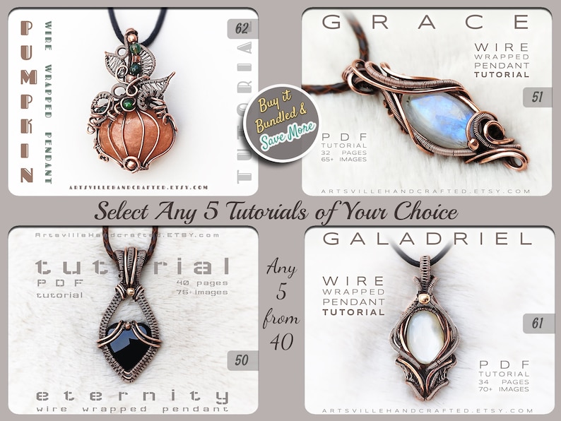 5 Tutorials of YOUR CHOICE Bundle : 5 Wire Wrap Tutorials Bundle, Wire ...