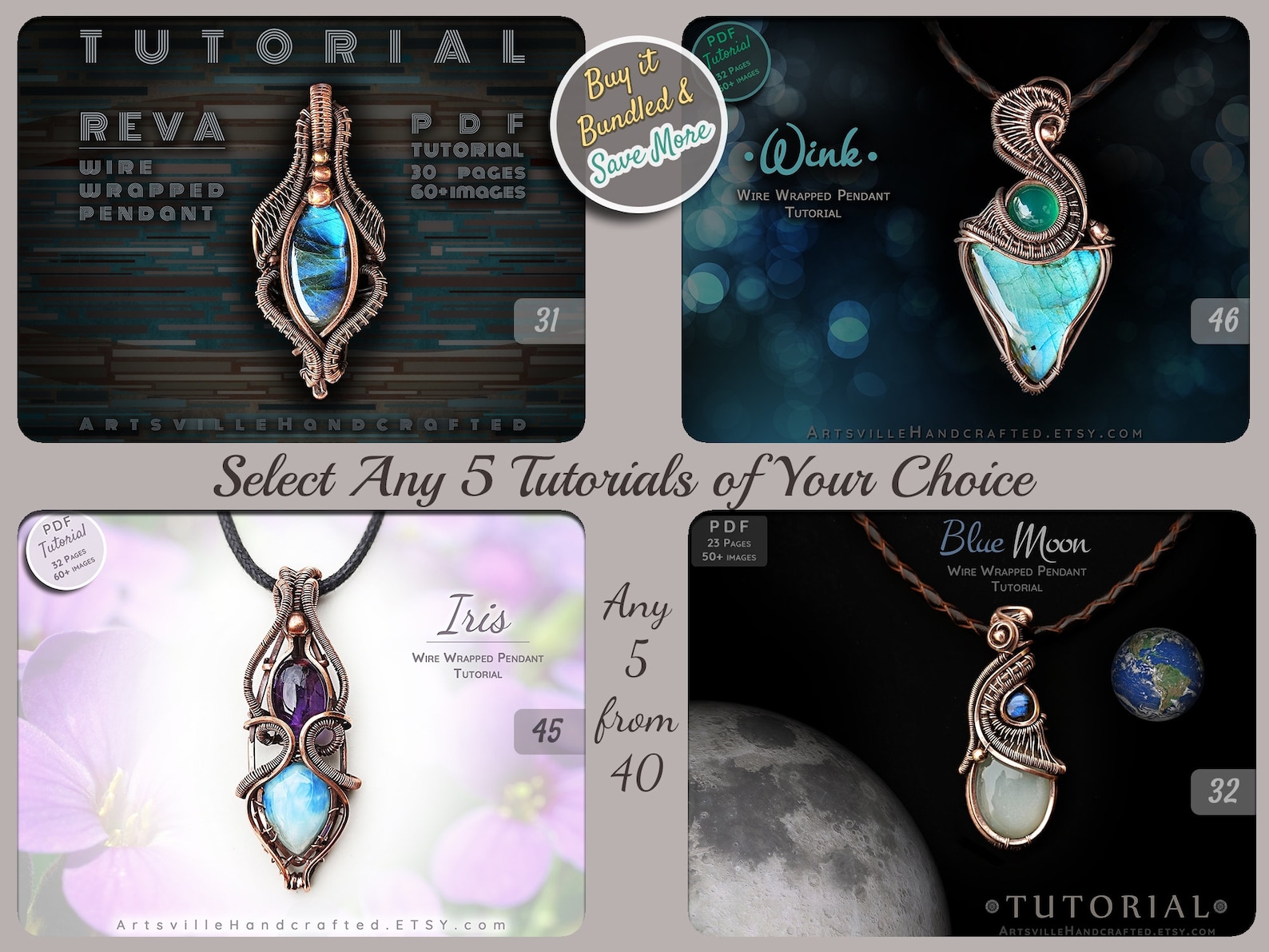 5 Tutorials of YOUR CHOICE Bundle : 5 Wire Wrap Tutorials - Etsy