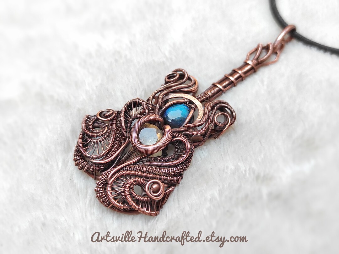Wire Wrapped Guitar Pendant Necklace Gift for Guitar Player, Mens ...