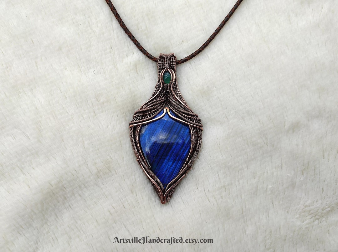 Wire Wrapped Elven Pendant Labradorite & Green Onyx| Handmade Elven ...