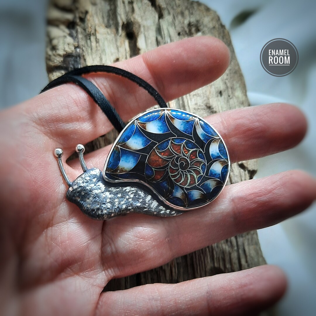 Whimsical Snail Jewelry: Sterling Silver Brooch Pendant With Cloisonne ...
