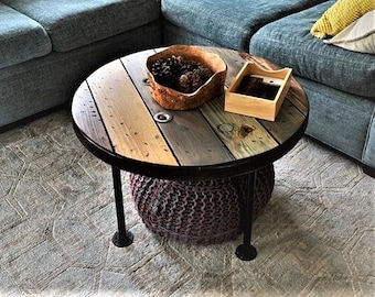 Upcycled Round Spool Coffee Table Reclaimed Wood & Metal - Etsy