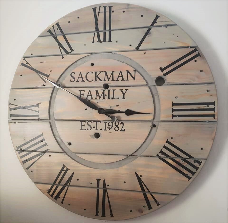 Farmhouse Wood Spool Wall Clock - 20 to 36 IN Round Wooden Clock ...