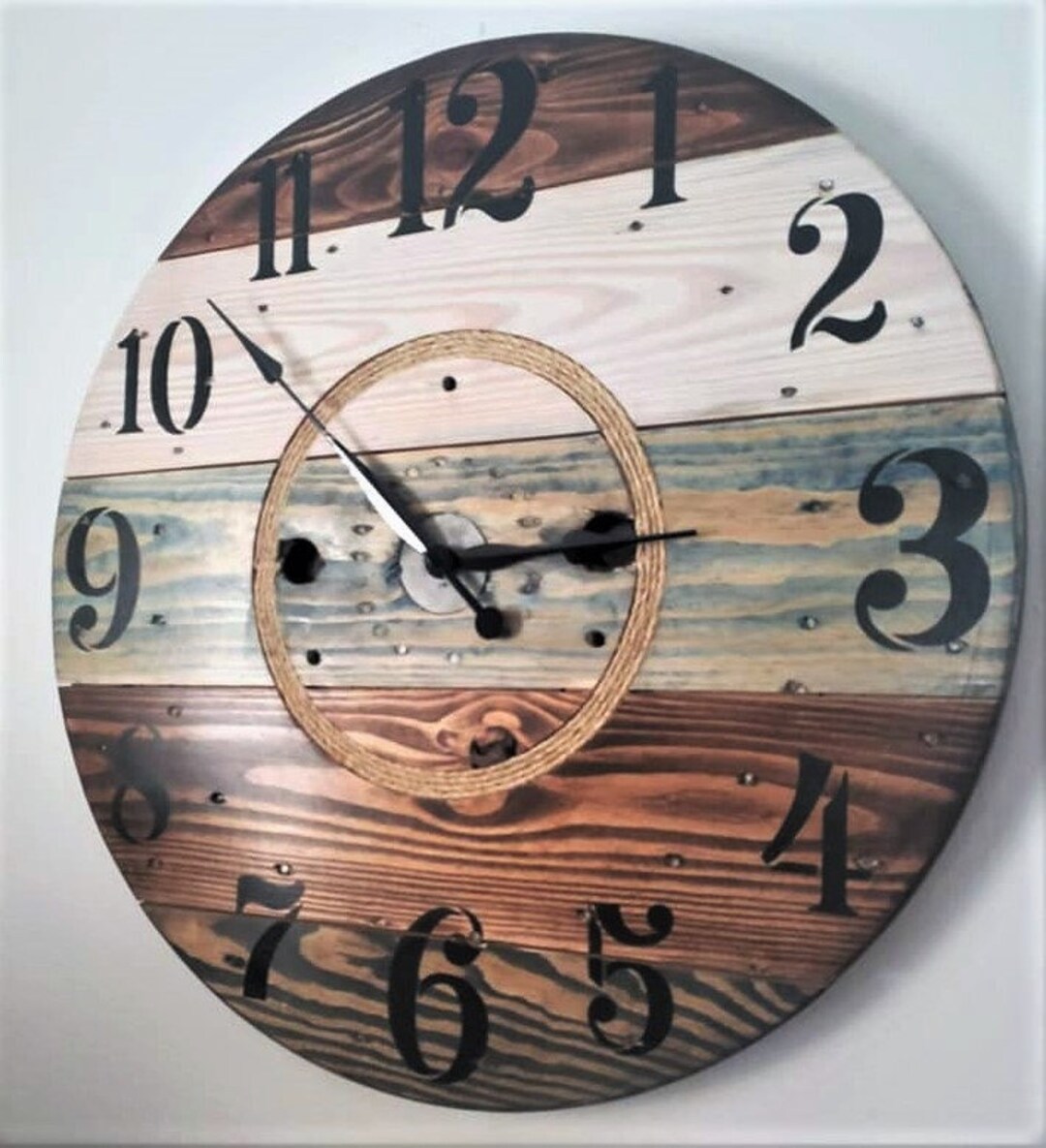 Farmhouse Wood Spool Wall Clock - 20" to 36 IN Round Wooden Clock ...