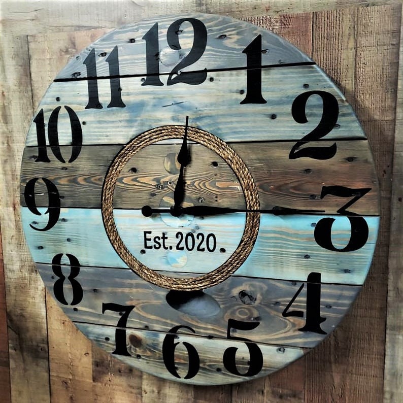 Farmhouse Wood Spool Wall Clock 20 to 36 IN Round - Etsy