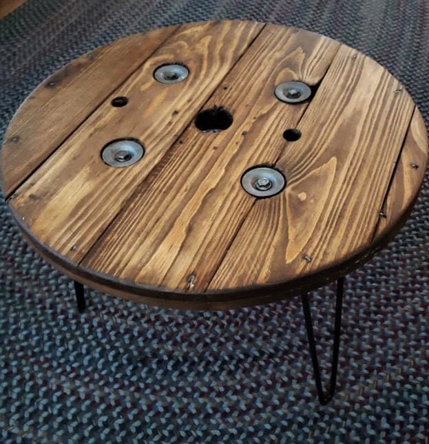 20 to 36 Farmhouse Round Wood Spool Table - Hairpin & Pipe Legs ...
