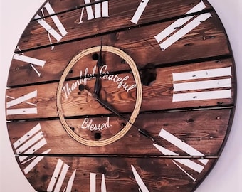 Farmhouse Wood Spool Wall Clock 20 to 36 IN Round - Etsy