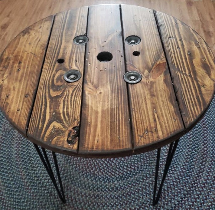 20 to 36 Farmhouse Round Wood Spool Table - Hairpin & Pipe Legs ...