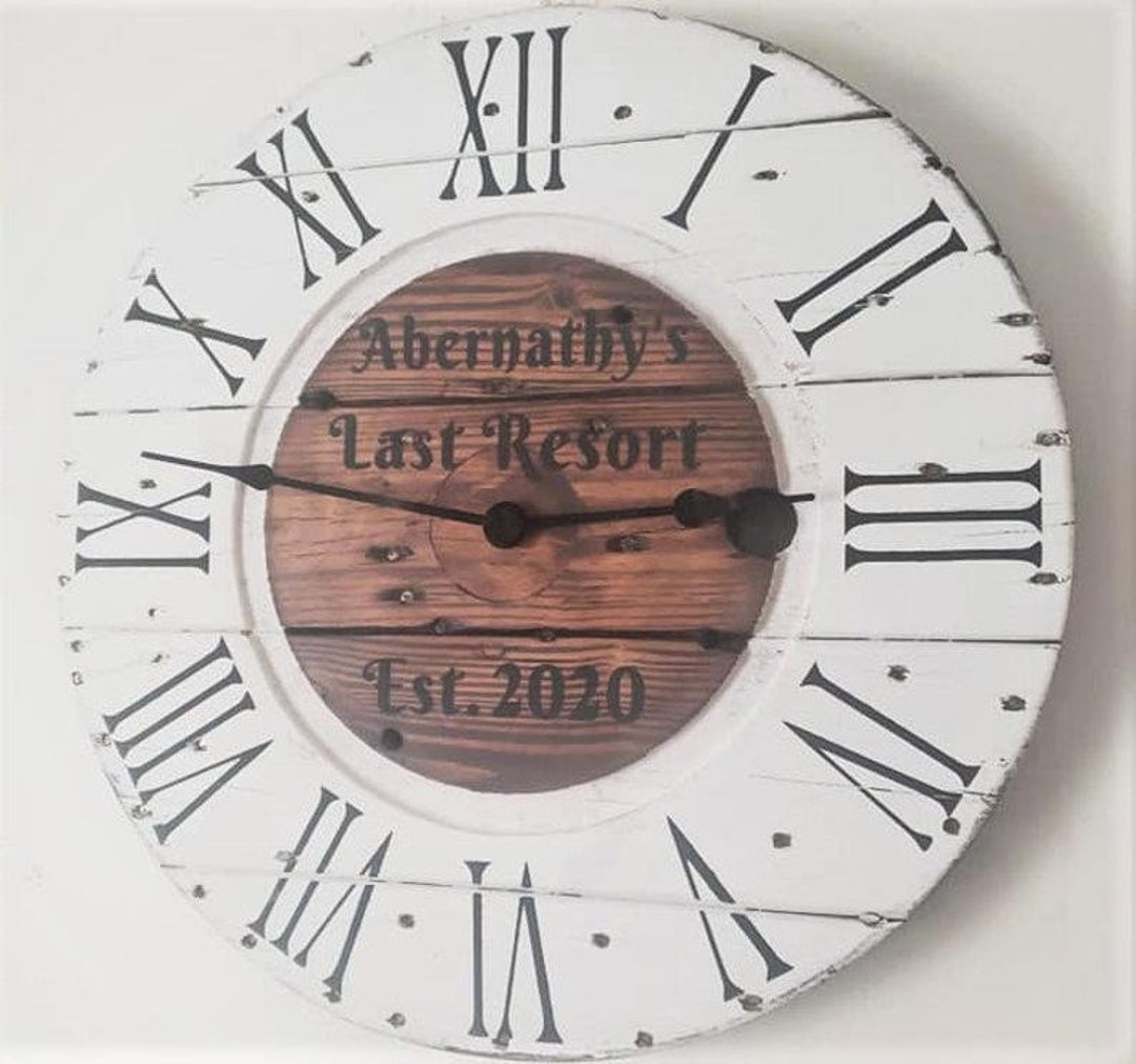 Farmhouse Wood Spool Wall Clock - 20" to 36 IN Round Wooden Clock ...