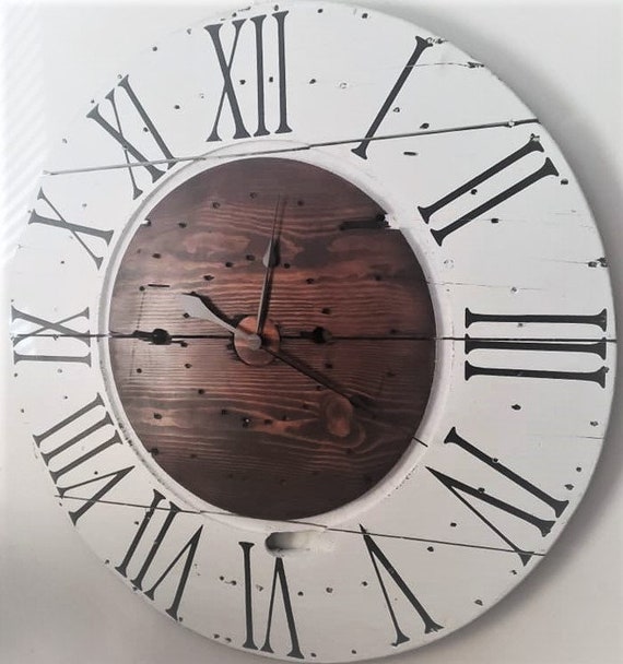 Farmhouse Wood Spool Wall Clock 20 to 36 IN Large | Etsy