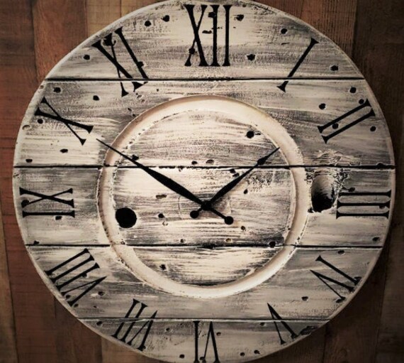 Farmhouse Wood Spool Wall Clock 20 to 36 IN Large | Etsy