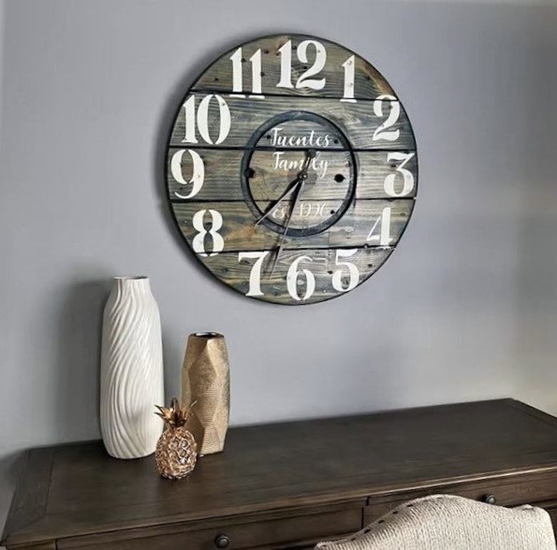 Farmhouse Wood Spool Wall Clock 20 to 36 IN Round - Etsy