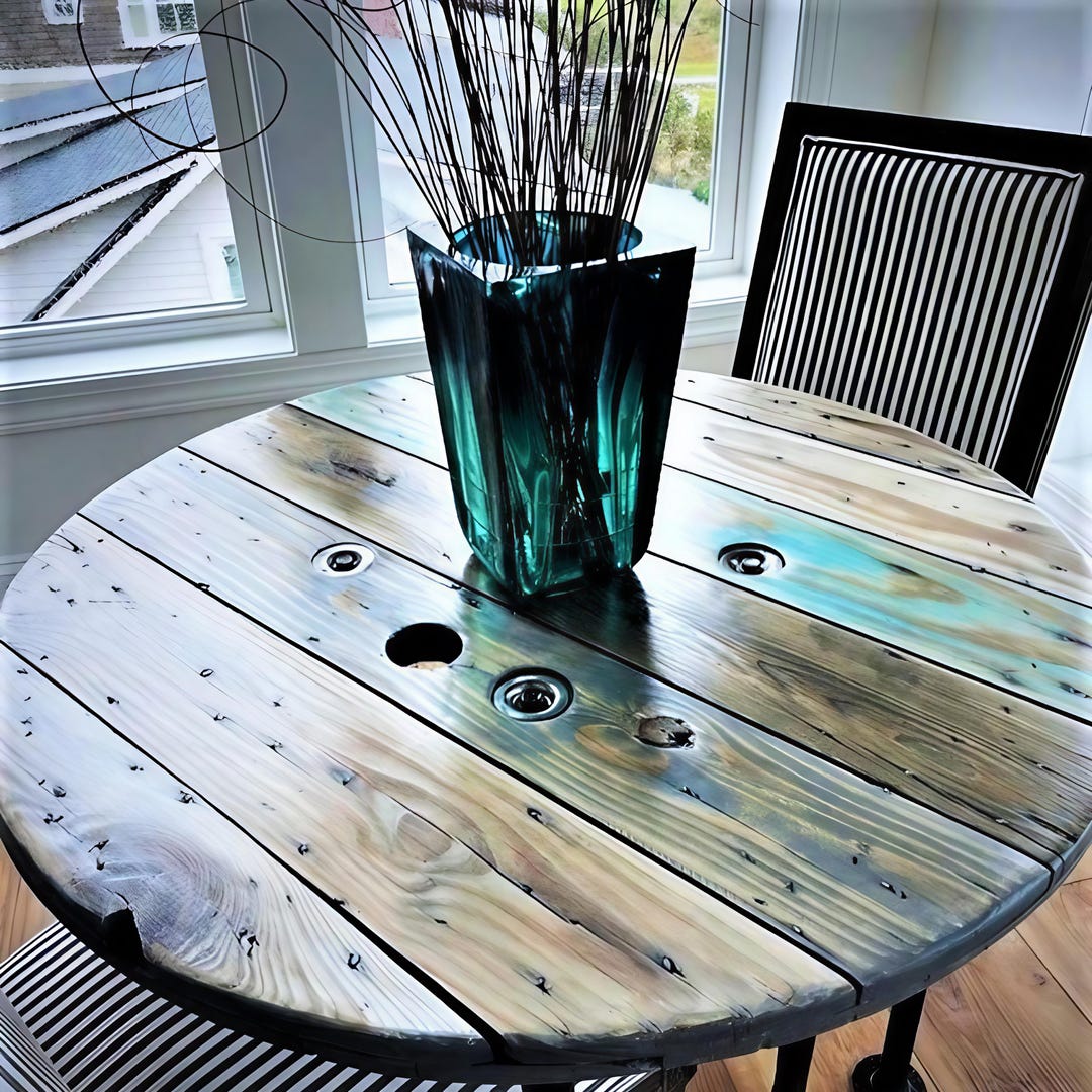 Rustic Spool Wood Round Table – 20" to 36" – Hairpin or Pipe Legs ...
