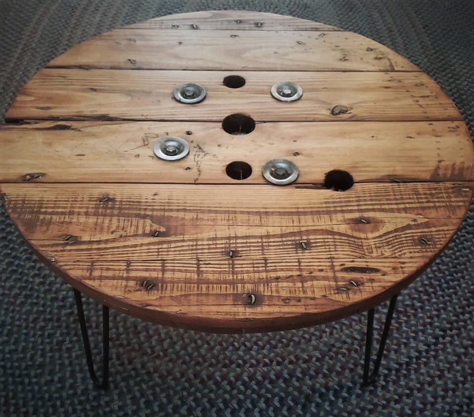 20 to 36 Farmhouse Round Wood Spool Table - Hairpin & Pipe Legs ...