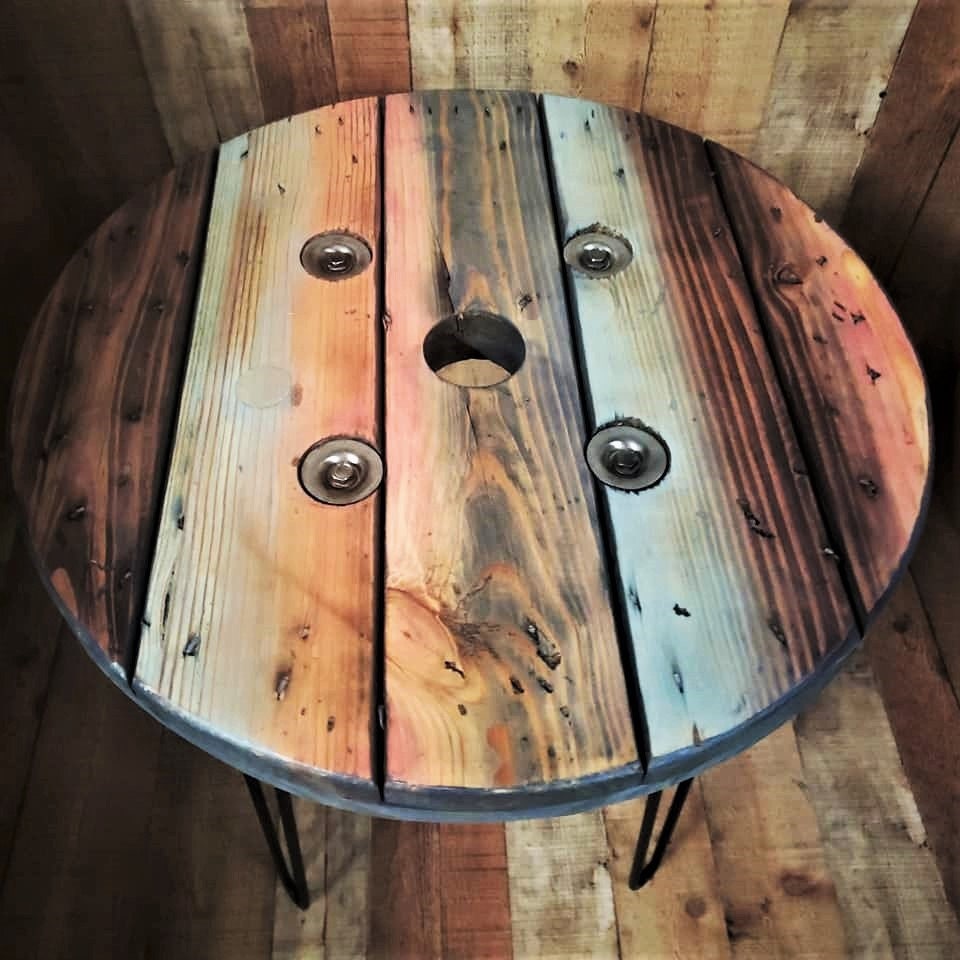 Farmhouse Round Wood Spool Table 24 to 36 Coffee Dining End Pub Large ...