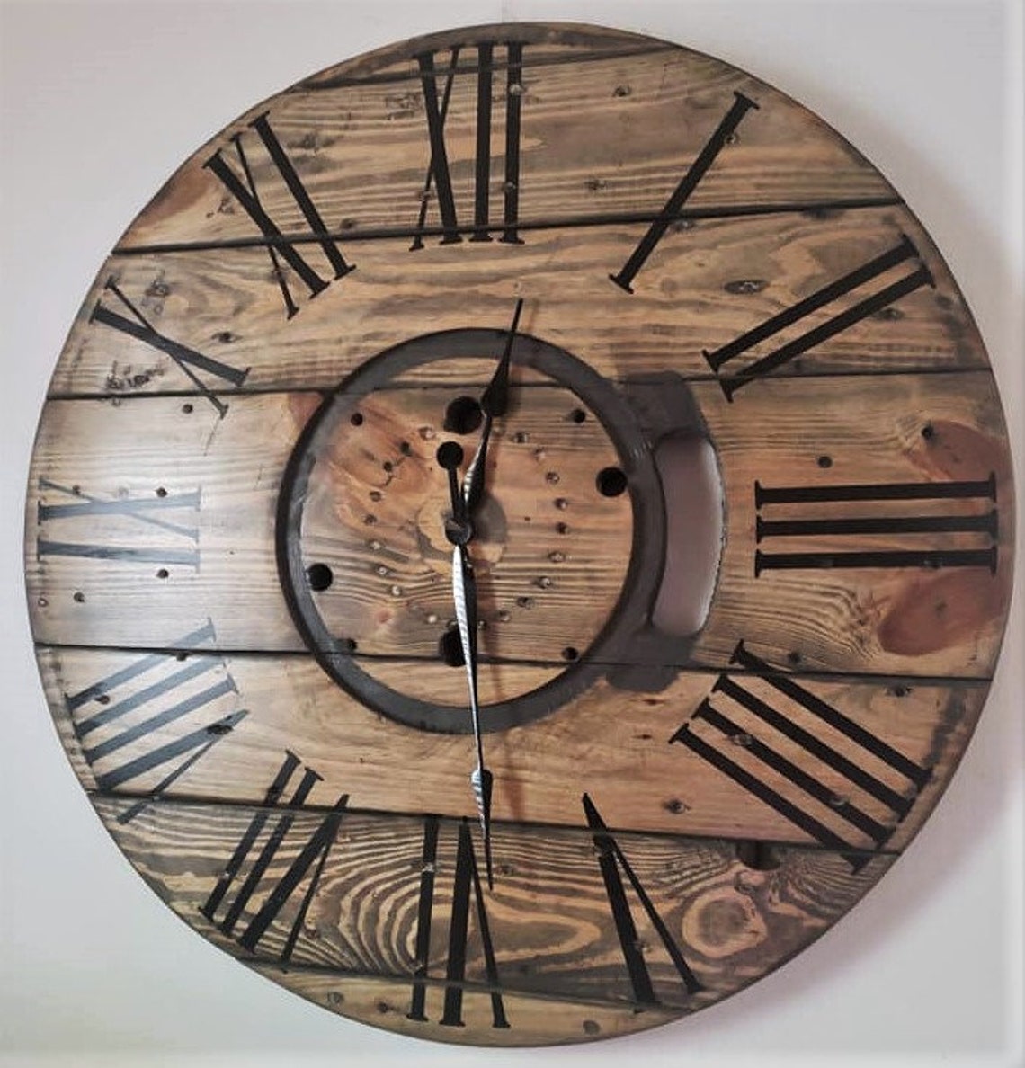 Farmhouse Wood Spool Wall Clock 20 to 36 IN Round - Etsy