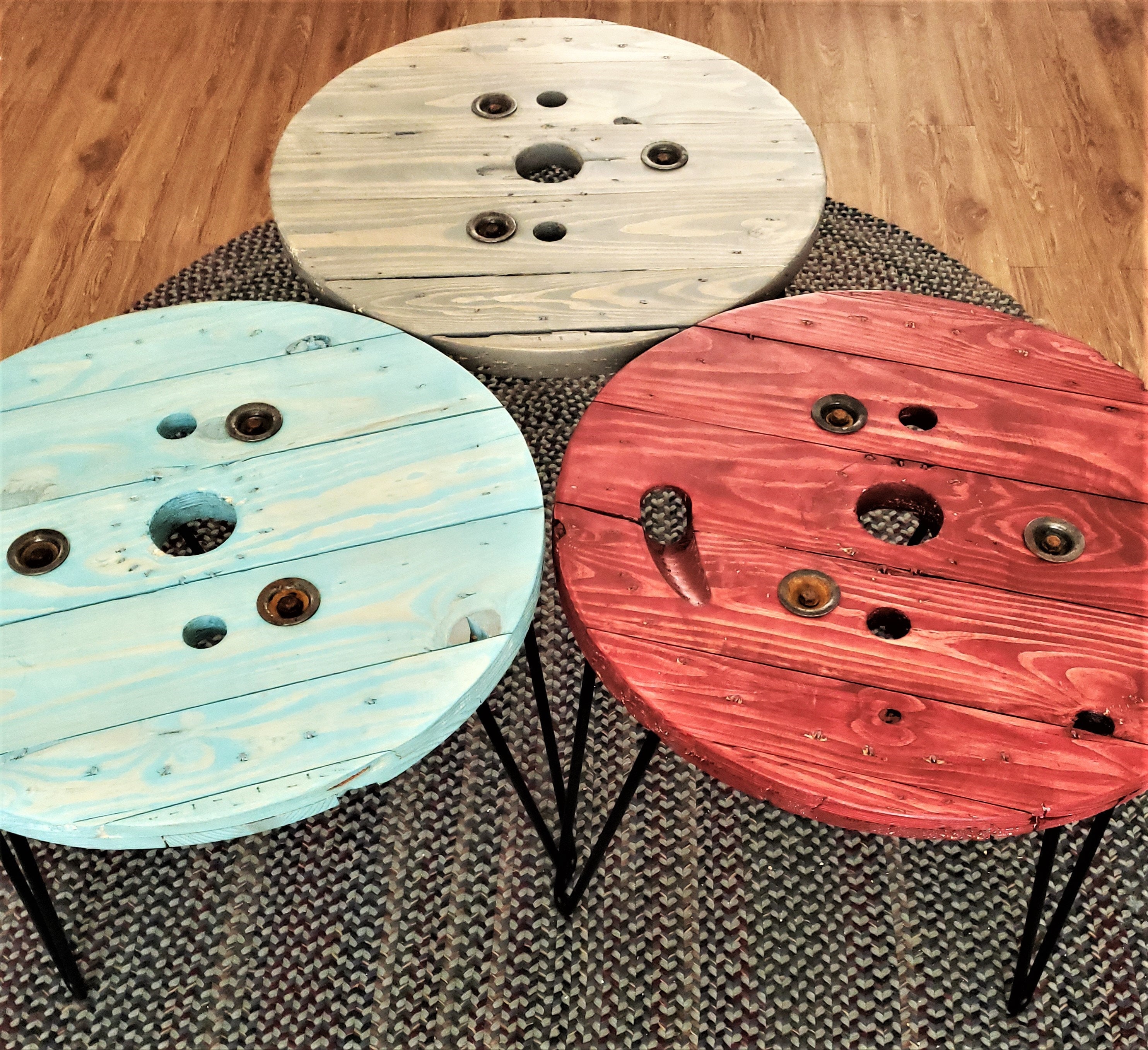 20 to 36 Farmhouse Round Wood Spool Table - Hairpin & Pipe Legs ...