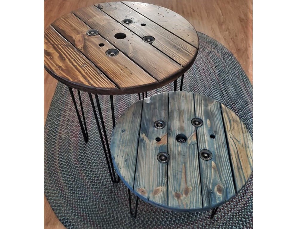 20 to 36 Farmhouse Round Wood Spool Table - Hairpin & Pipe Legs ...