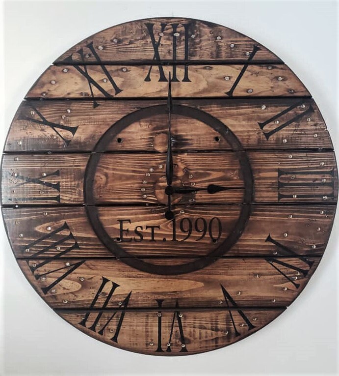 Farmhouse Wood Spool Wall Clock - 20 to 36 IN Round Wooden Clock ...