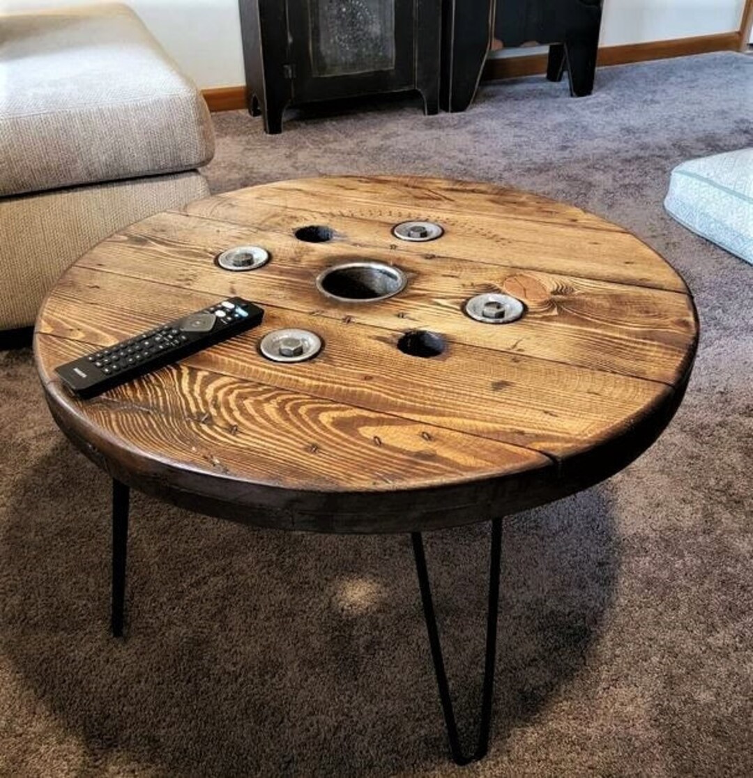Farmhouse Wood Spool Table 20 36 Hairpin & - Etsy