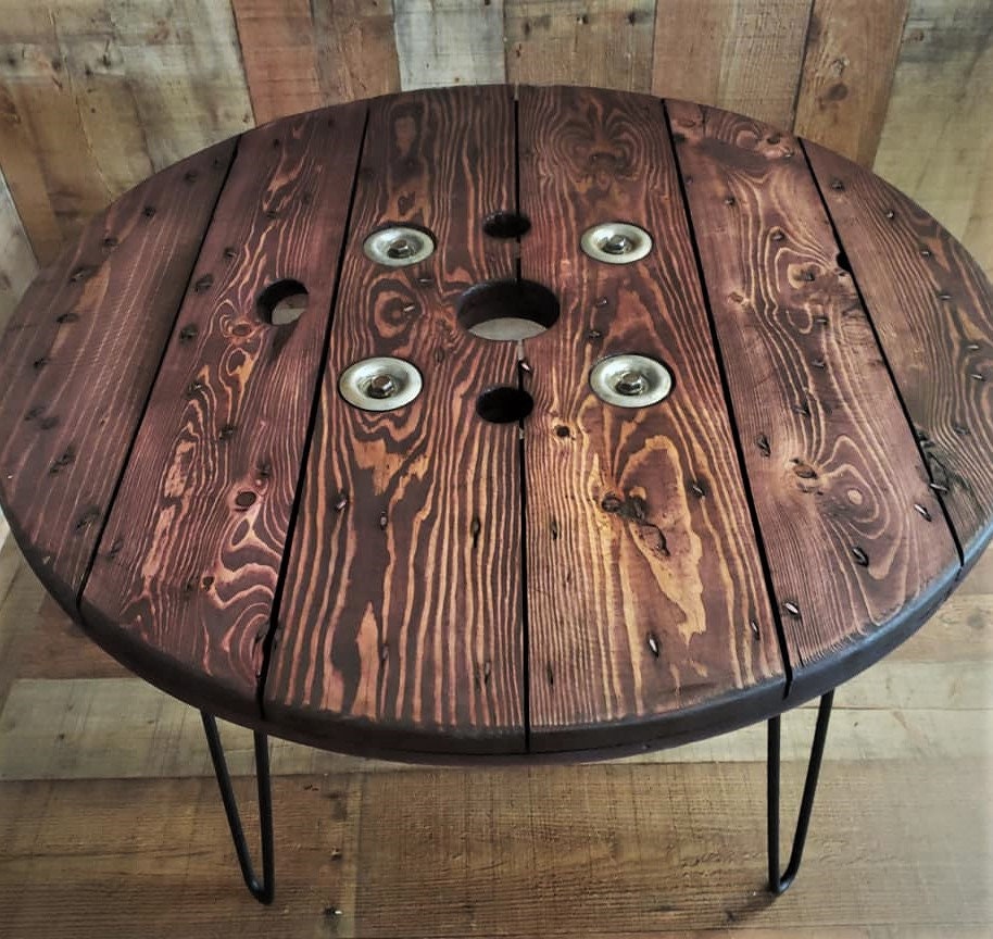 20 to 36 Farmhouse Round Wood Spool Table - Hairpin & Pipe Legs ...
