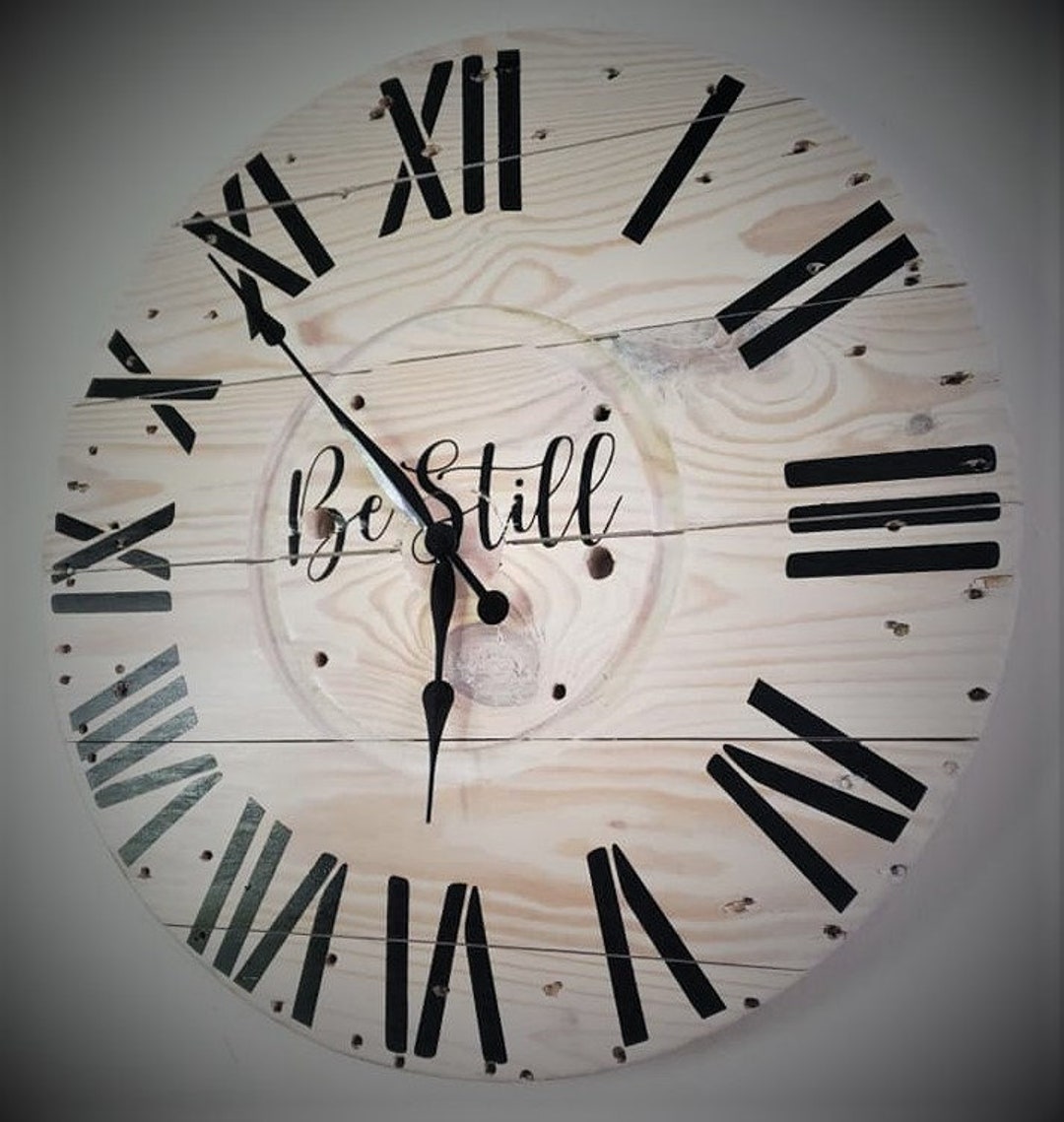 Farmhouse Wood Spool Wall Clock 20 to 36 IN Round Wooden Clock ...