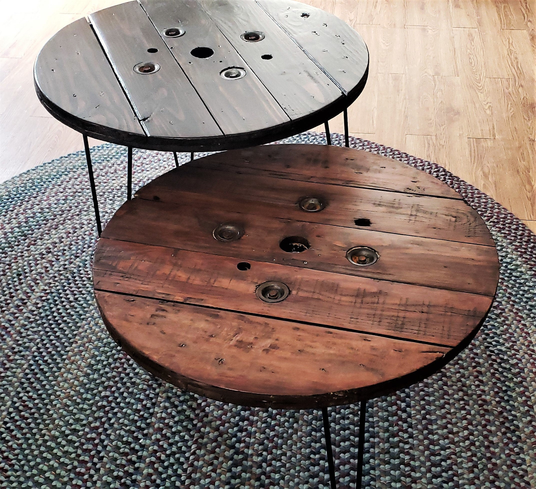 20 to 36 Farmhouse Round Wood Spool Table - Hairpin & Pipe Legs ...