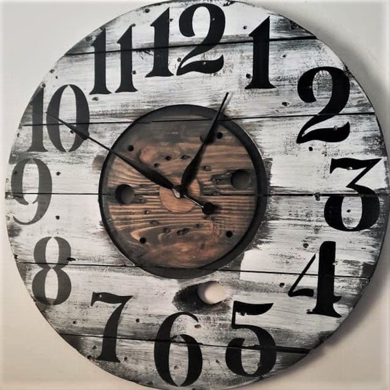 Farmhouse Wood Spool Wall Clock 20 to 36 IN Large | Etsy