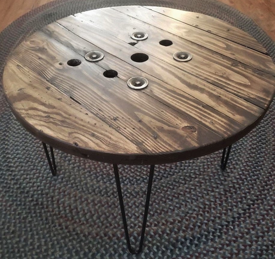 20 to 36 Farmhouse Round Wood Spool Table - Hairpin & Pipe Legs ...