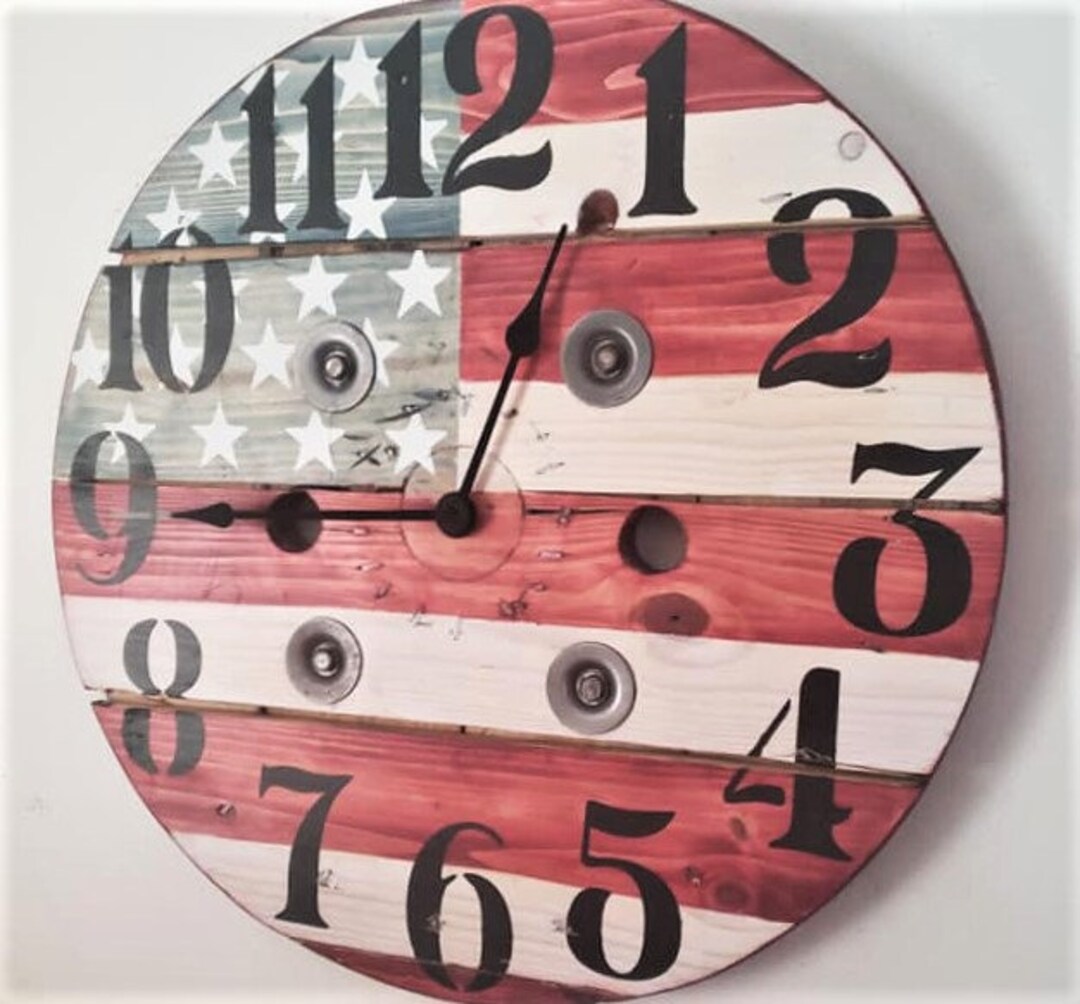 Farmhouse Wood Spool Wall Clock 20 to 36 IN Round Wooden Clock ...