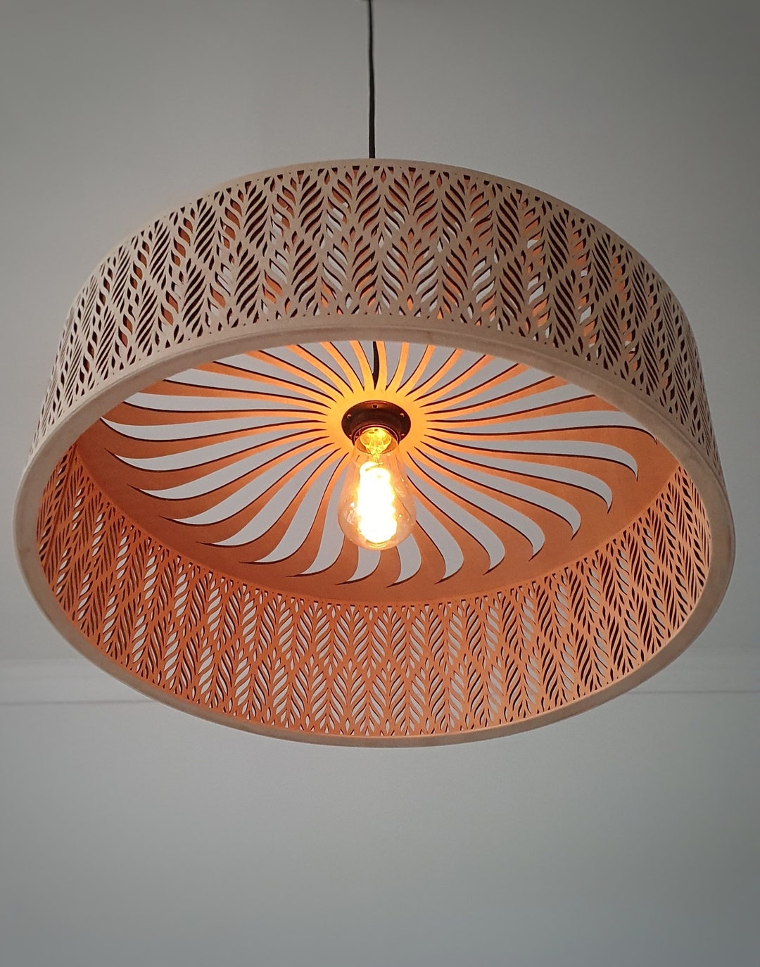 BOTANY Pendant Light Wooden Lampshade, Lamp Modern Chandelier Wooden ...
