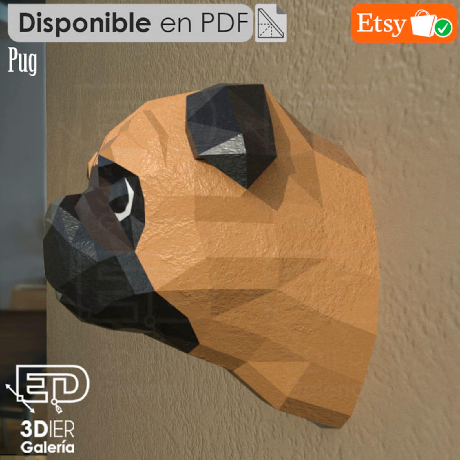 Perro Pug Diseño Papercraft Con Plantillas PDF Para Construir - Etsy Israel