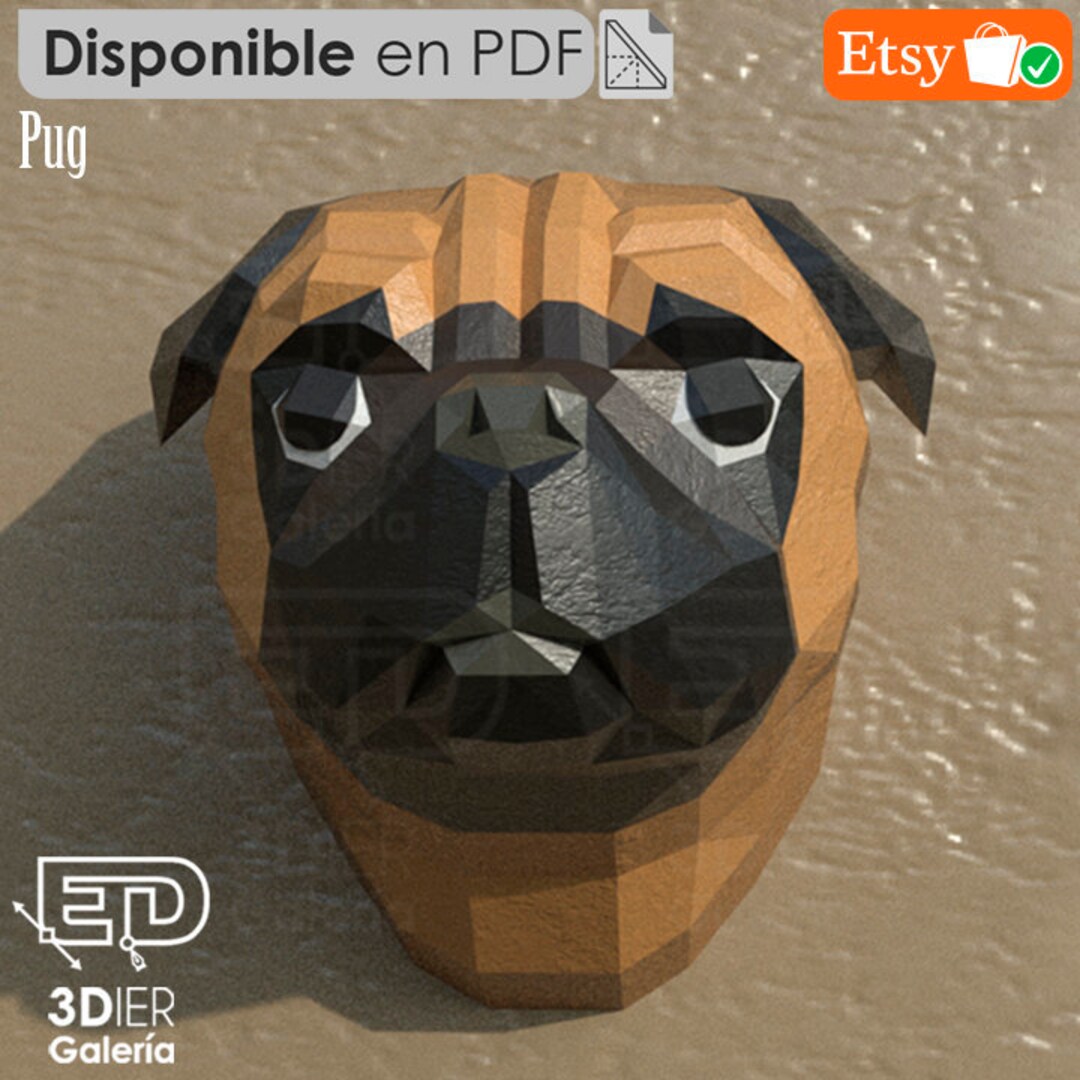 Perro Pug Diseño Papercraft con plantillas PDF para construir a mano ...